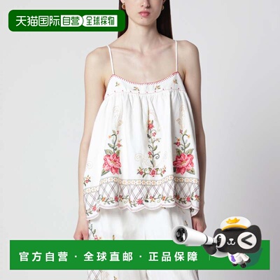 香港直邮FARM RIO 女士 亚麻混纺花朵刺绣背心上衣 355785COL0025