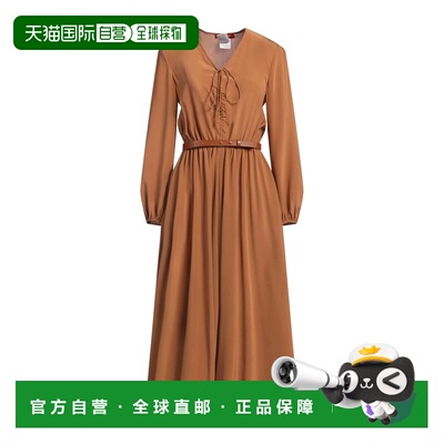 1h可退 香港直邮MaxMara 麦斯玛拉 女士 真丝连衣裙 brown棕色 舒
