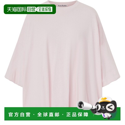 自营欧洲直邮ACNE STUDIOS 女士婴儿粉色棉质麻质褶皱徽标短袖T恤