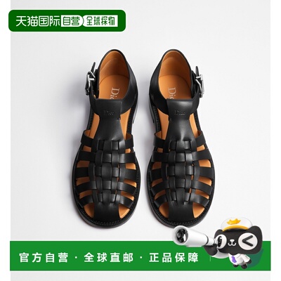 自营欧洲直邮Dior迪奥 Al Mare男士黑色皮革CD Icon渔夫凉鞋皮鞋