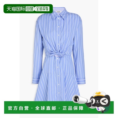 1h可退 香港直邮Sandro 女士 Tie-detailed 条纹棉质府绸迷你衬衫