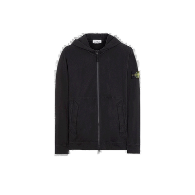 自营欧洲直邮STONEISLAND男士黑色棉质翻盖斜口袋长袖双拉链连帽