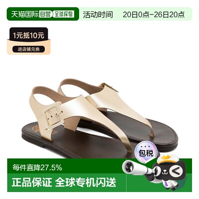 欧洲直邮PORRONET西班牙手工真皮方扣平底凉鞋ANA金色女轻奢
