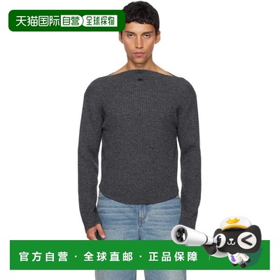 1h可退 香港直邮Courreges 男士 灰色 Boatneck Ribbed Wool 毛衣