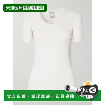 1h可退 香港直邮calvin klein 女士 Aubriella 罗纹有机棉混纺针T