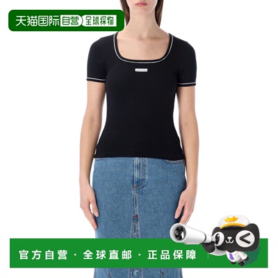 香港直邮Marine Serre 女士 Serre 海军风浅罗纹方领T恤 WTT034AC