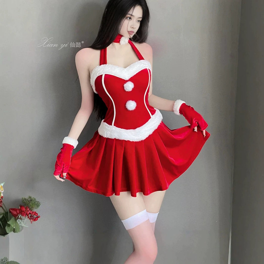 仙懿圣诞装公主风丝绒连衣裙纯欲风自拍写真圣诞服饰舞台表演S14