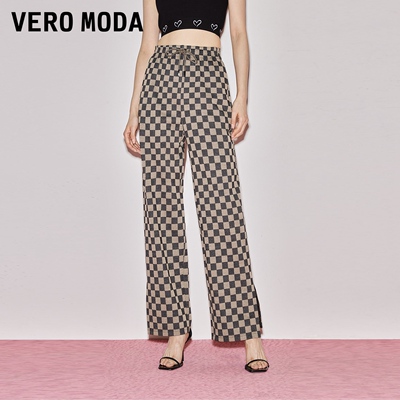 VeroModa简约中腰格纹休闲裤