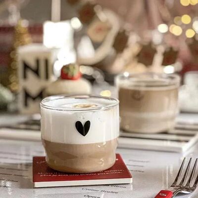 300ml Love/Happy Wall Glass Cup Milk Coffee Heart Cups Heat