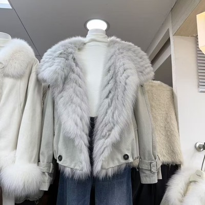 韩版狐狸毛大翻领羽绒服外套