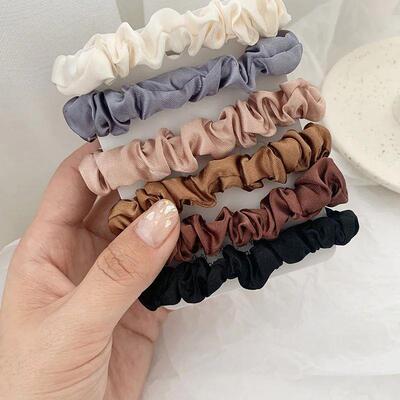 6Pcs/Set Woman Fashion Silk Satin Scrunchies Solid Color Hai