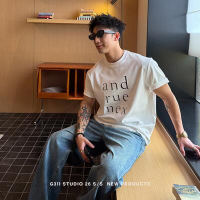 G311 STUDIO：简约松弛感字母刺绣短袖t恤男/宽松高级感/半袖上衣