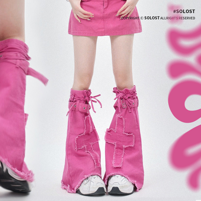 Solost 多巴胺粉色牛仔亚比腿套y2k女款春夏亚文化胖mm粗腿小腿套