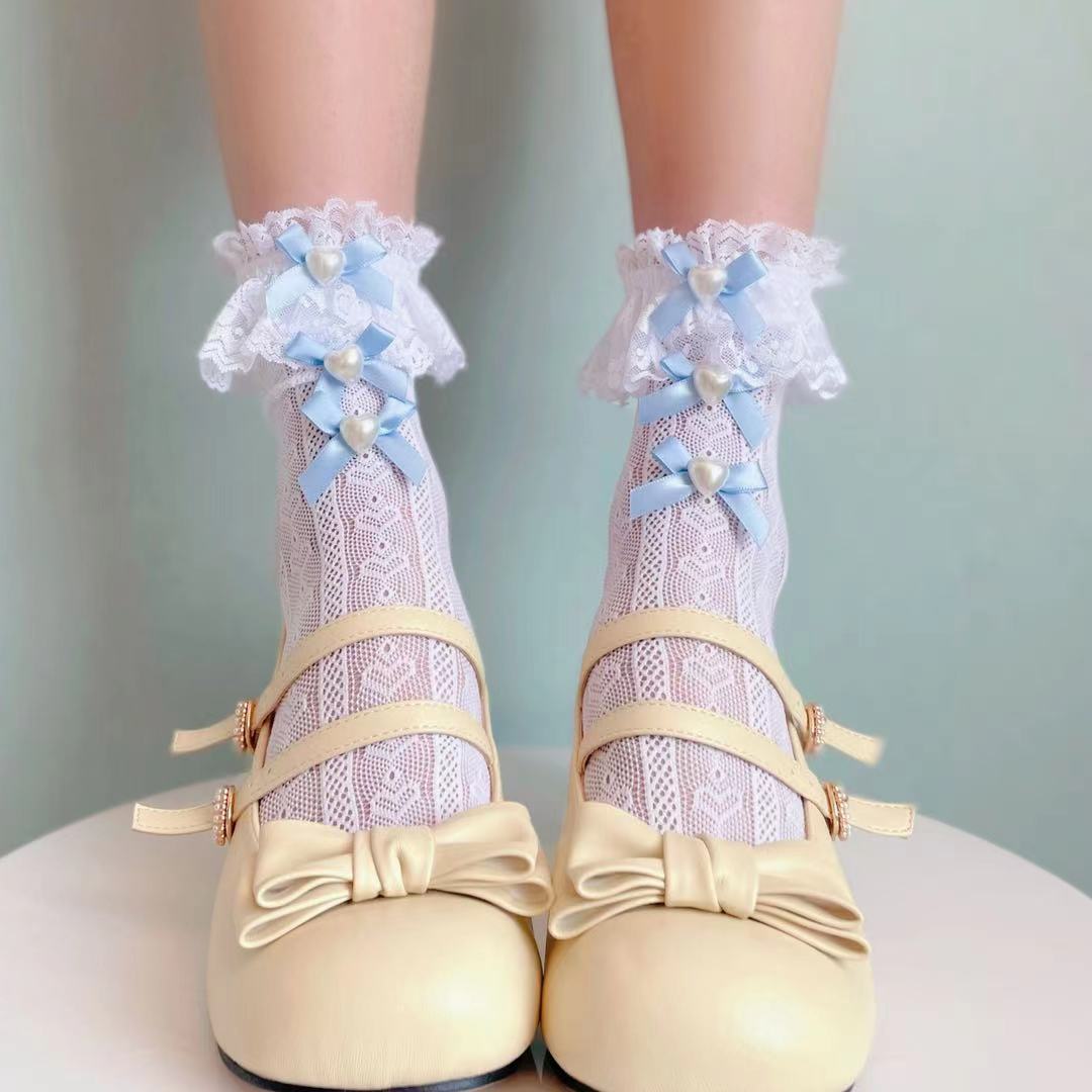 夏季薄款蕾丝花边短袜洛丽塔无脚后跟甜美lolita袜子女童成人可穿