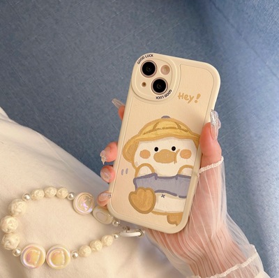 帽子小黄鸭适用苹果16手机壳17新款14promax带挂绳11pro硅胶7/8p小众6plus高级x苹果15趣味13pro女款12保护套