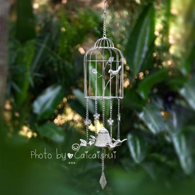 不易上锈。复古铁艺铸铁鸟笼风铃 阳台花园家居庭院装饰手摇铃铛