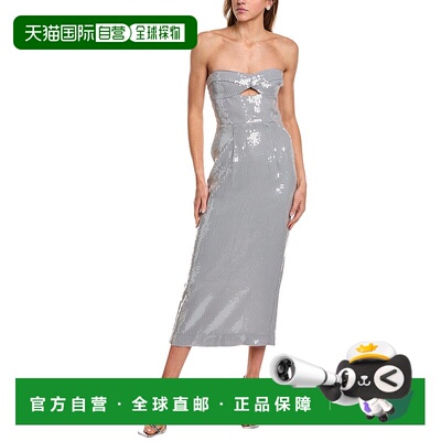 自营 bardot芭铎Cerise亮片Midi连衣裙-灰色 美国奥莱直发性感