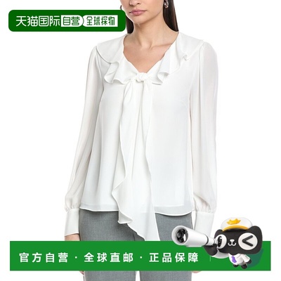 自营CeCe Ruffle Tie V-Neck Top - white 女装上衣美国直发奥莱