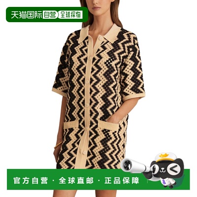 自营reissReess Natalie针织钩针连衣裙-黑色/奶油色 美国奥莱直