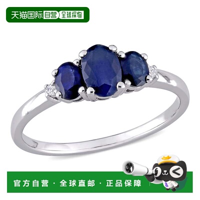 自营mimi & max1 CT TGW 10K 白金椭圆形蓝宝石 3 石戒指，配以 0