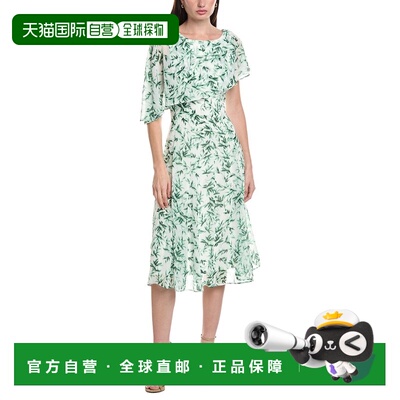自营Maison Tara Printed Chiffon 3/4 Sleeve Midi Dress - whit