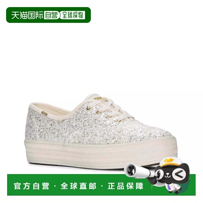自营Keds运动鞋女士奶油闪光圆头舒适厚底鞋RHS8329-白色 美国奥