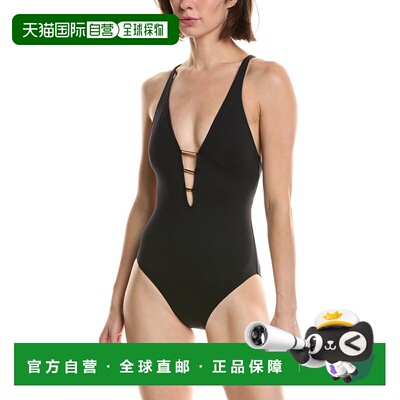 自营Carmen Marc Valvo深V一件-黑色 美国奥莱直发
