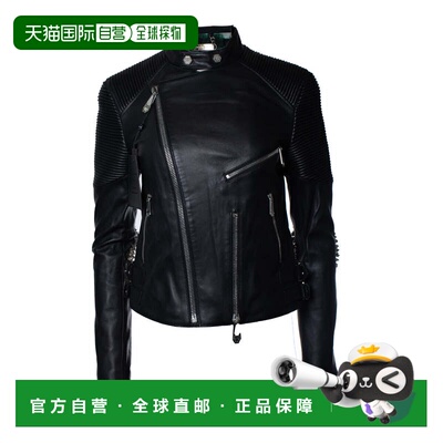 自营Philipp Plein, leather biker jacket with studs - black