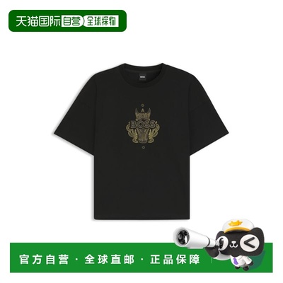 自营bossLogo-artwork T-shirt in cotton jersey - black 美国奥