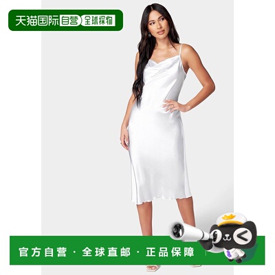 自营Bebe Women's Satin Midi Slip Dress - white 美国奥莱直发