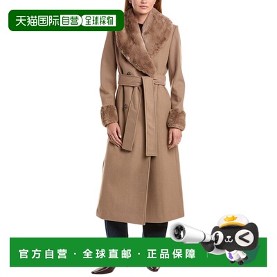 美国直邮自营Via Spiga双排扣束带大衣-棕色 美国奥莱直发