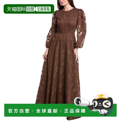 自营Rene Ruiz Bishop Sleeve Ornate Texture Empire Gown - bro