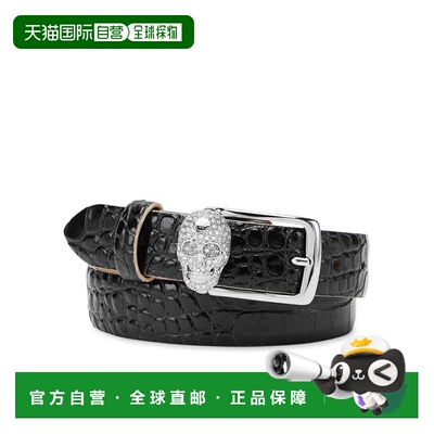 自营philipp pleinLeather Belt Crocco Print Shiny Skull - bla