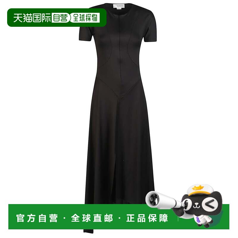 自营victoria beckham正面拉链不对称涤纶中长款连衣裙-黑色 美国