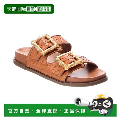 自营schutz保护Enola运动型皮革编织凉鞋-棕色 美国奥莱直发