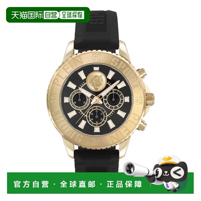 自营plein sportGlam Chrono硅胶手表-黑色/金色/黑色 美国奥莱直
