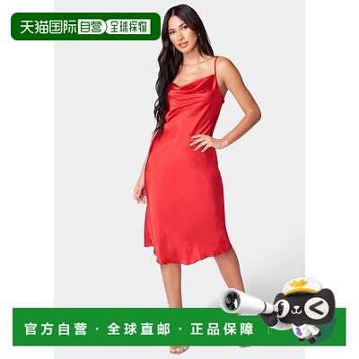 自营Bebe Women's Satin Midi Slip Dress - red 美国奥莱直发