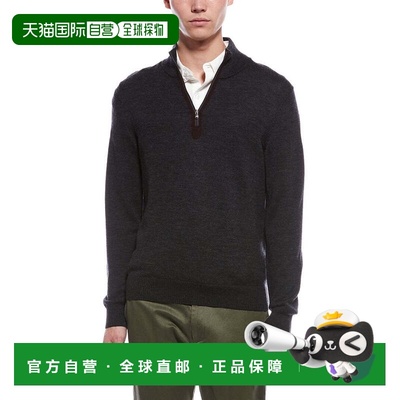 自营Bruno Magli Plaited 1/4-Zip Merino Wool Mock Neck Sweate