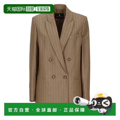 自营etro米色双排扣提花条纹羊毛夹克-棕色 美国奥莱直发