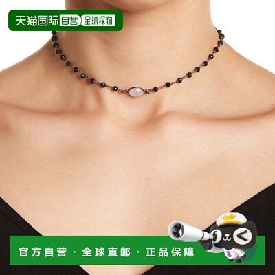 自营Adornia 3 毫米黑色尖晶石项圈项链月长石 .925 纯银 - 黑色