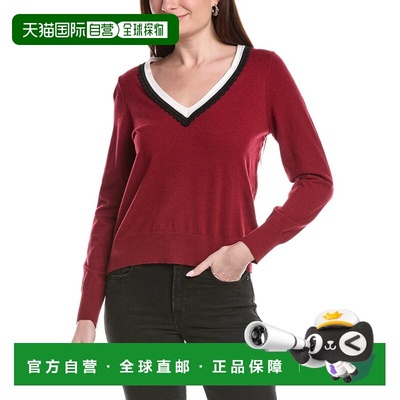 自营CeCe Deep V Contrast Trim Sweater - red 美国奥莱直发