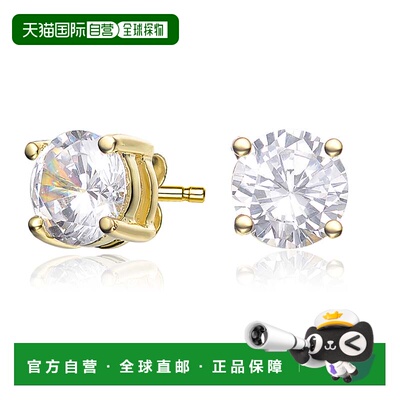 自营 GENEVIVE 纯银镀金方晶锆石单石耳钉 美国奥莱直发配饰