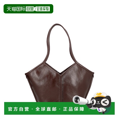 自营hereu棕色结构化小牛皮肩包-棕色 美国奥莱直发