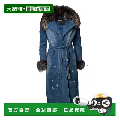 自营Philipp Plein, denim trench coat with fur collar - blue