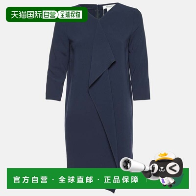 自营Max Mara Navy Blue Crepe Bocca Faux Wrap Dress - navy 美