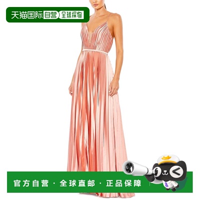 自营Mac Duggal褶裥错觉低领A线礼服-金属色连衣裙 美国奥莱直发