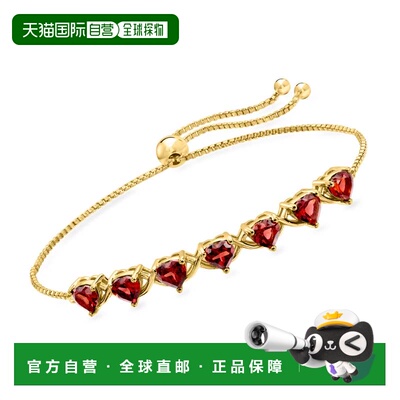 自营Ross-Simons Garnet Heart Bolo Bracelet in 18kt Gold Over
