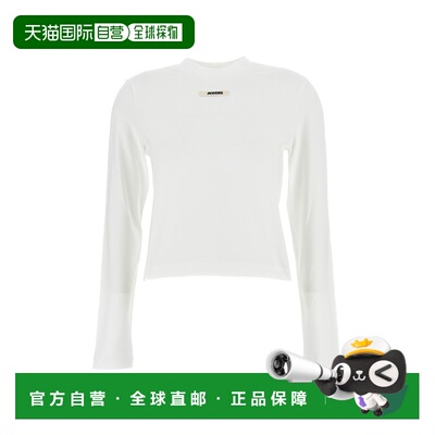 自营jacquemusCropped White Long-Sleeved Crew Neck T-Shirt -