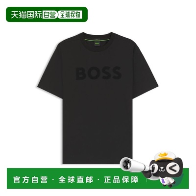 自营bossTonal-logo T-shirt in stretch cotton - black 美国奥