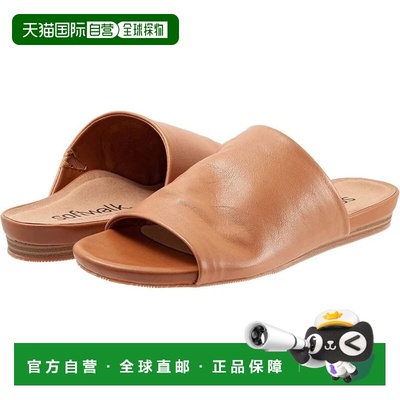 自营Women's SoftWalk Camano Tan Leather Comfort Slide Sandal